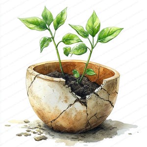 20 Broken Flower Pot Clipart | Sprouting Plants Illustration| Printable ...