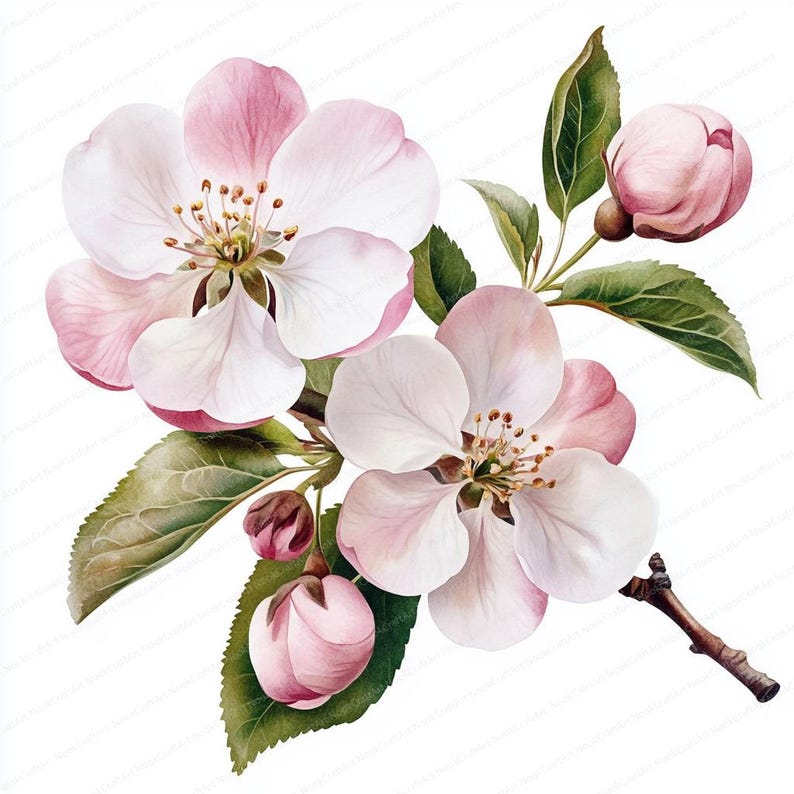 16 Apple Blossom Clipart | Delicate Apple Blossom Art Set | Printable ...