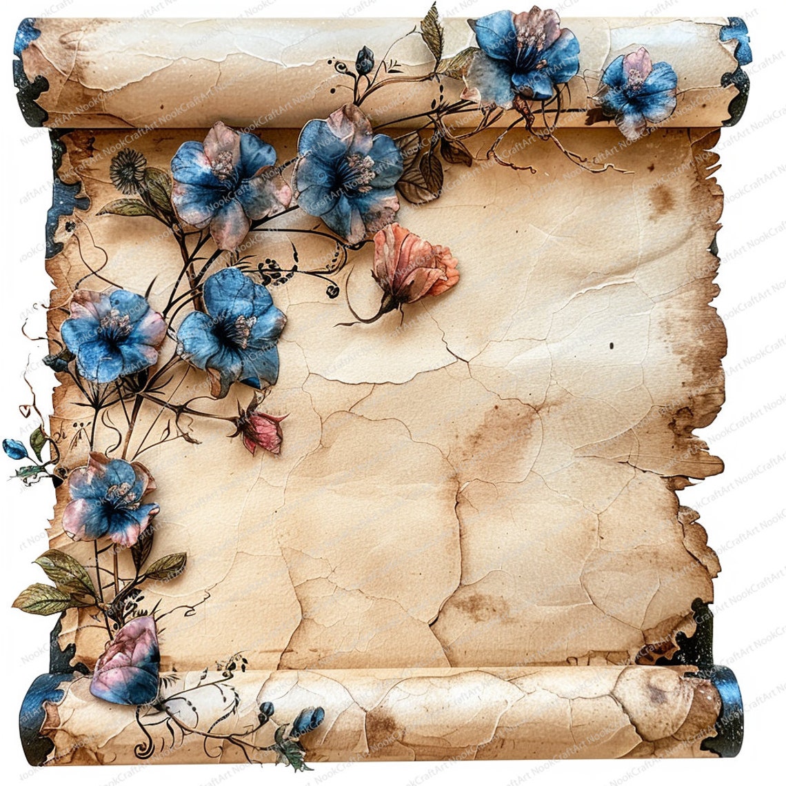 12 Vintage Scroll Clipart Floral Old Paper High Quality Jpgs Printable Watercolor Clipart ...
