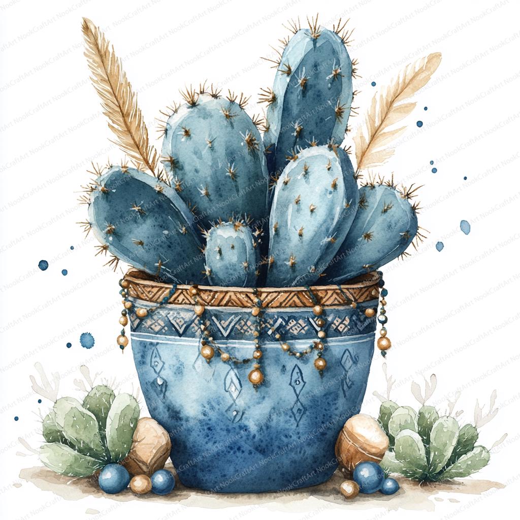 24 Cactus in Boho Painted Pot Clipart | Bohemian Style Plant ...