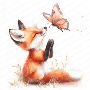 11 Fox and Butterfly Clipart | Adorable Baby Fox | Printable Watercolor ...