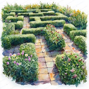 20 Garden Maze Clipart | Blooming Hedge Pathways | Printable Watercolor ...