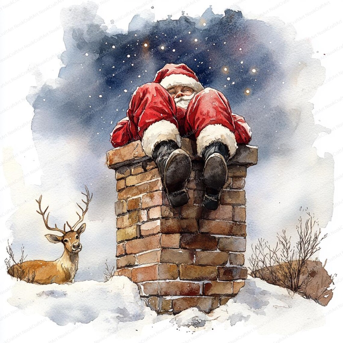 20 Santa Stuck in Chimney Clipart | Christmas Humor Illustration ...