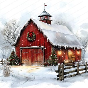 14 Christmas Farm Barn Clipart | Watercolor Christmas Farmhouse ...