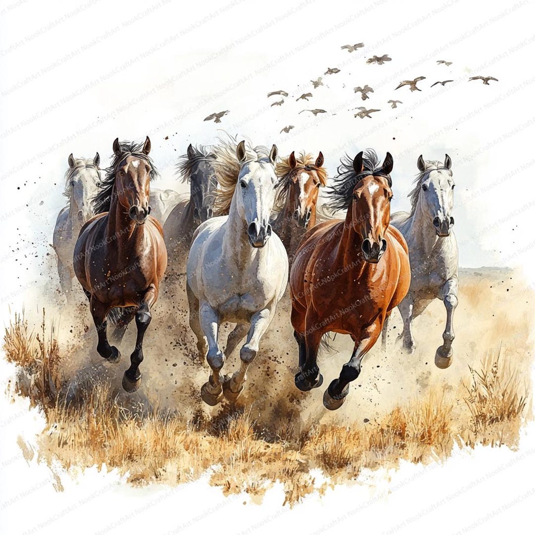 21 Horse Stampede Clipart | Wild Horses in the Steppe | Printable ...