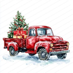18 Watercolor Winter Truck Clipart | Christmas Clipart | High Quality ...
