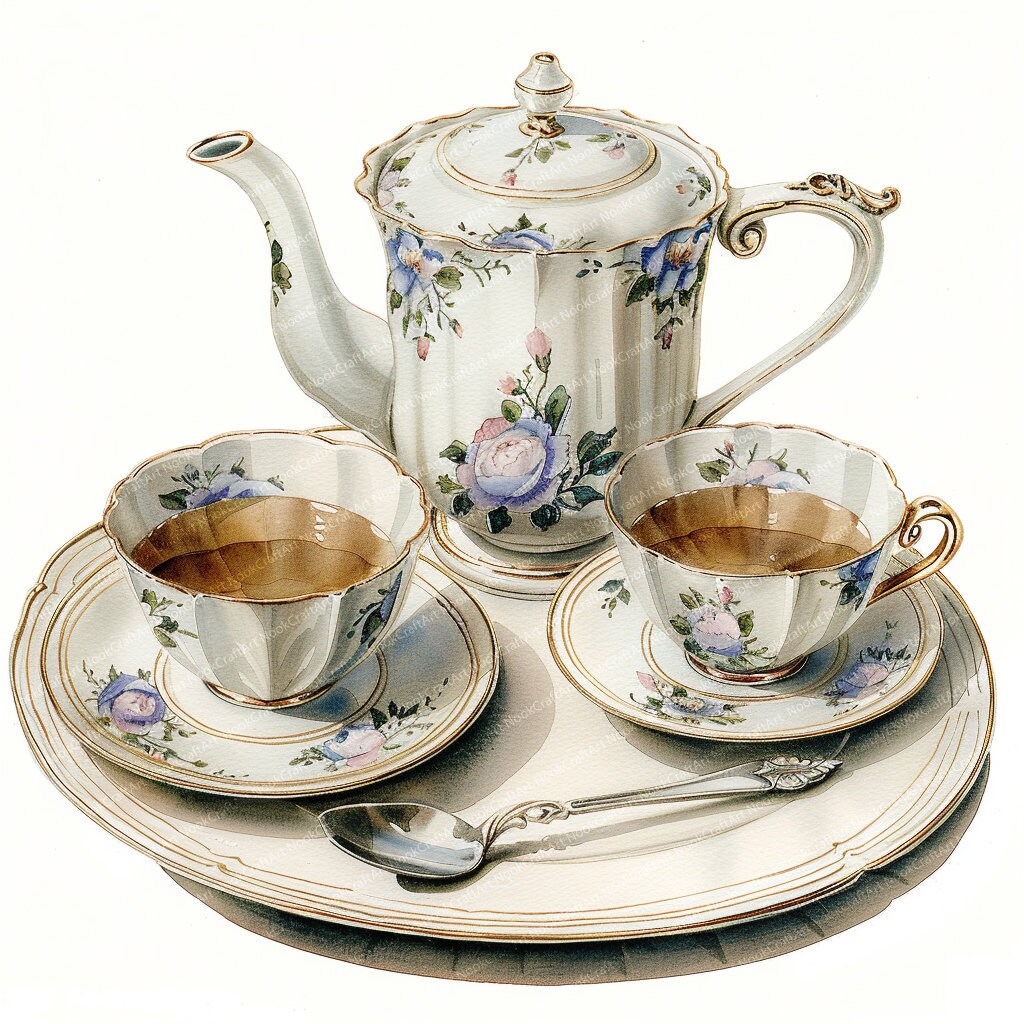 12 Tea Set Clipart Floral Tea Set Printable Watercolor Clipart High ...