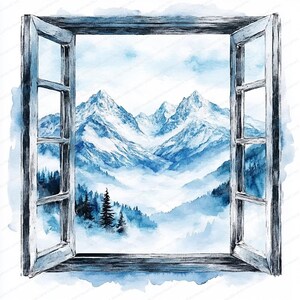 15 Window Mountain View Clipart | Mountain View Through Window Artwork ...