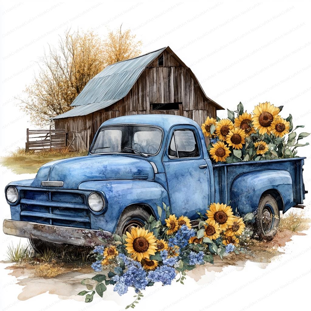 14 Rustic Blue Farm Truck Clipart | Old Farm Truck | Printable ...