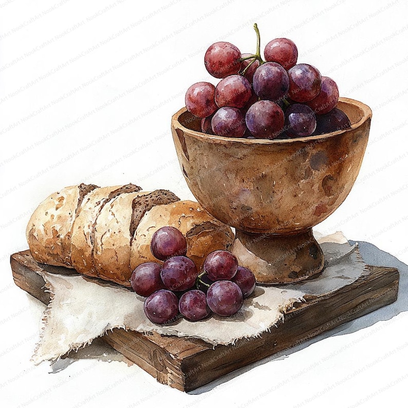 24 Communion Cup Clipart With Grapes and Bread | Religious Sacrament ...