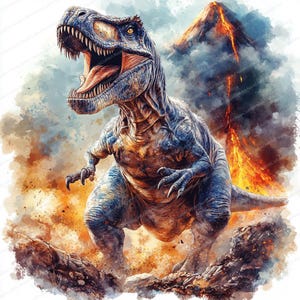 15 T-rex Volcano Clipart | Dinosaur Illustration for Crafts | Printable ...