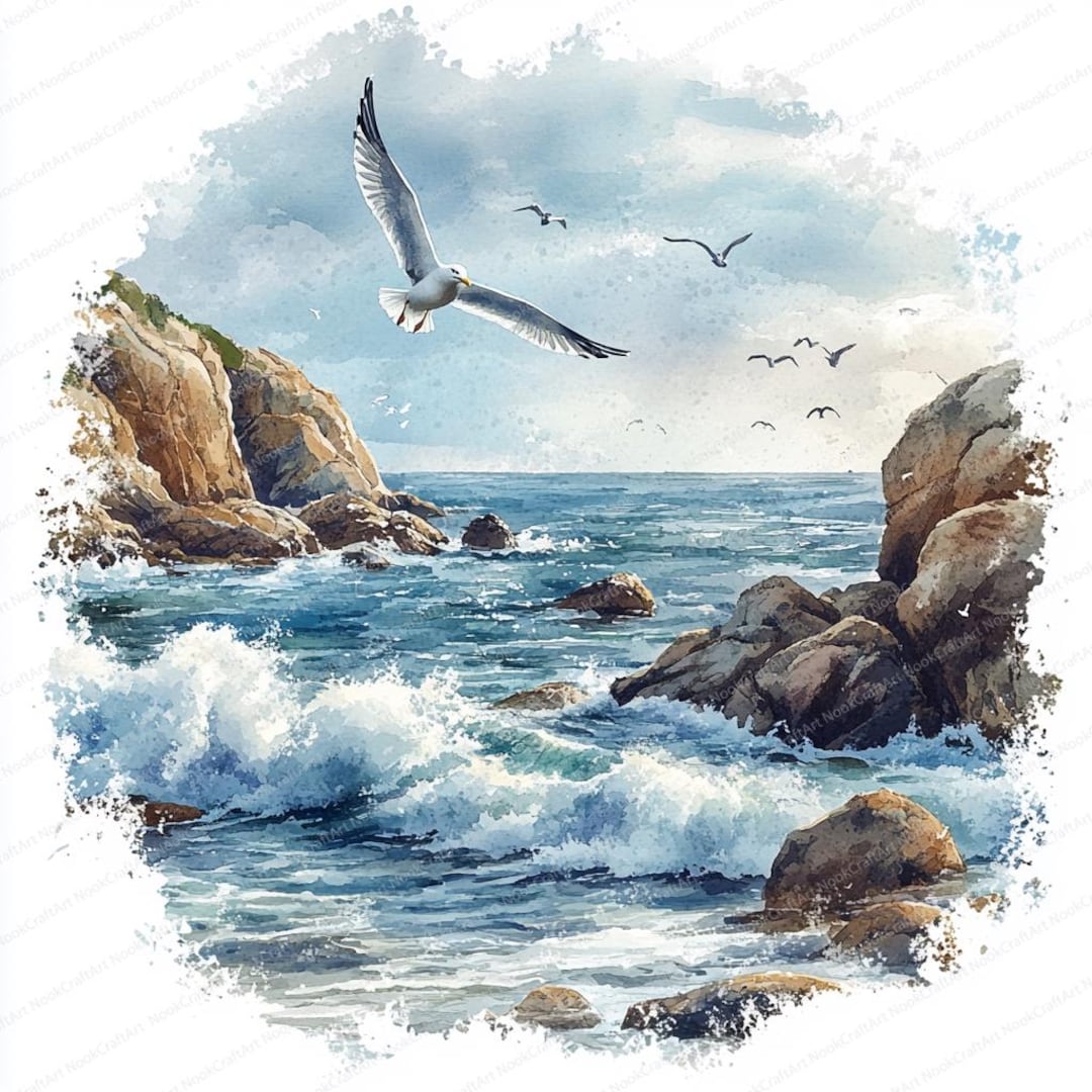 18 Seaside Cliffs Clipart | Majestic Gulls and Waves | Printable ...