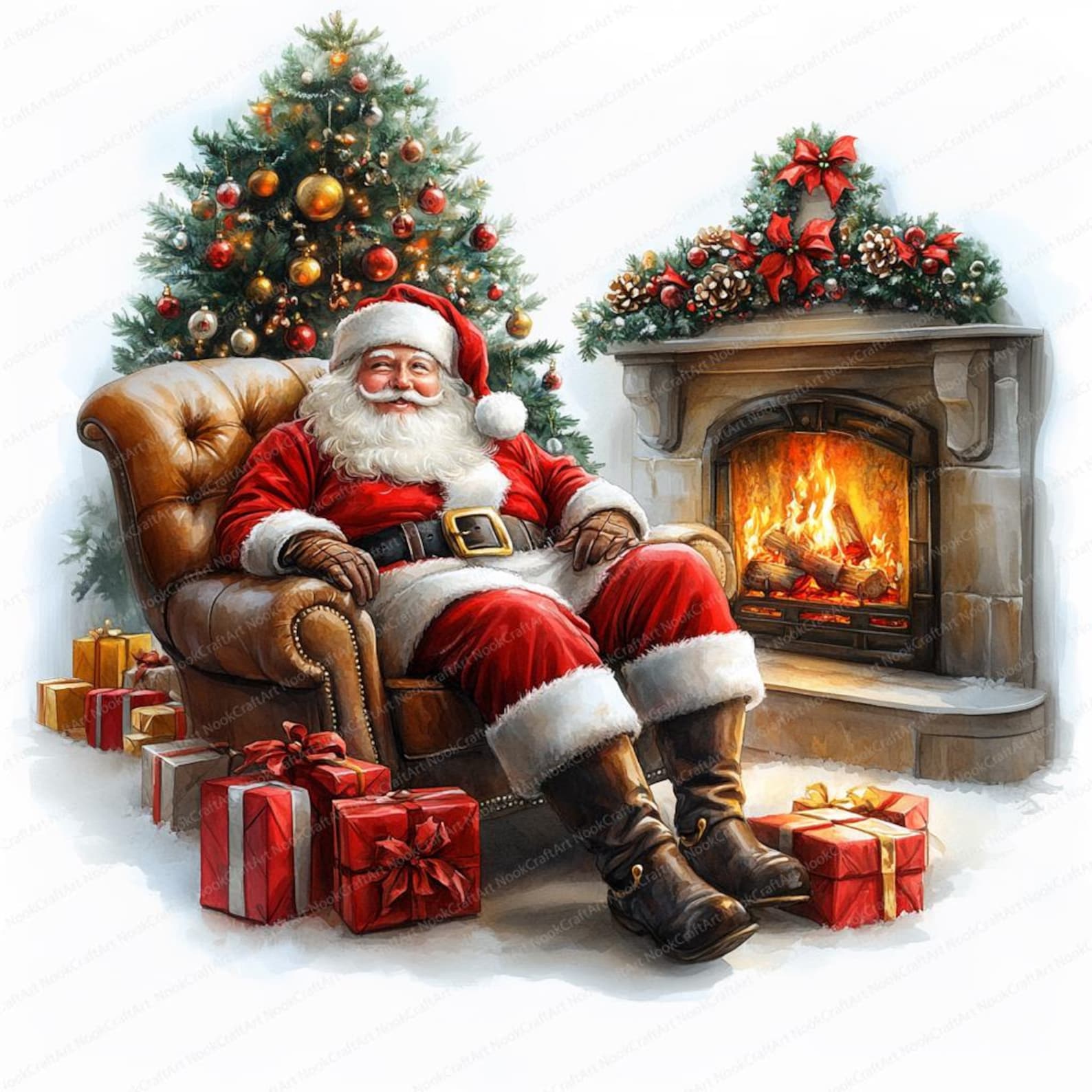 12 Santa Clipart | Festive Santa Clipart Bundle | Printable Watercolor ...