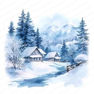 20 Winter Scenes Clipart | Watercolor Winter Woodland Clipart | High ...