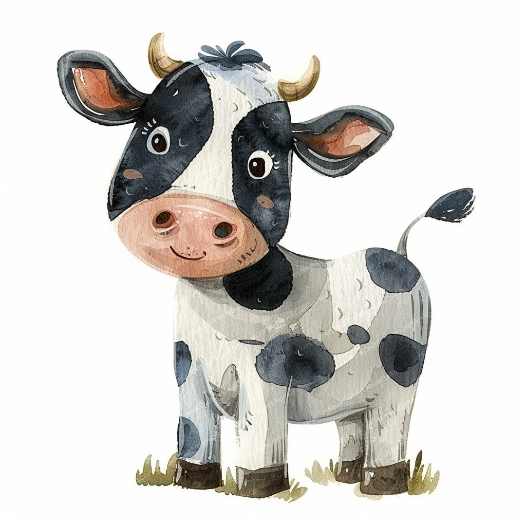 12 Cute Cow Baby Clipart, Calf, Farm Clipart, Printable Watercolor ...