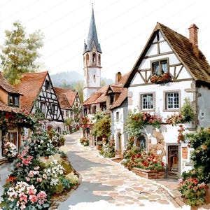 20 Watercolor English Village Houses Clipart Bundle | Printable ...
