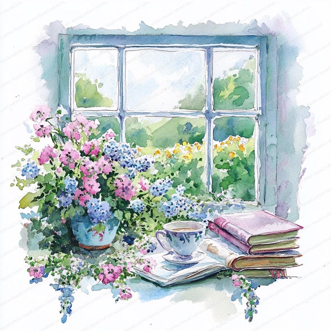 20 Spring Window View Clipart | Watercolor Spring Clipart | High ...