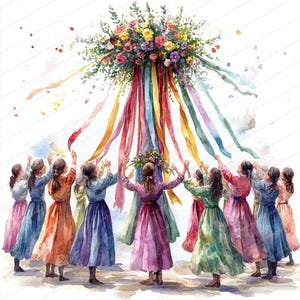 18 Maypole Ribbon Flower Clipart | Vibrant Spring Festival Graphics ...