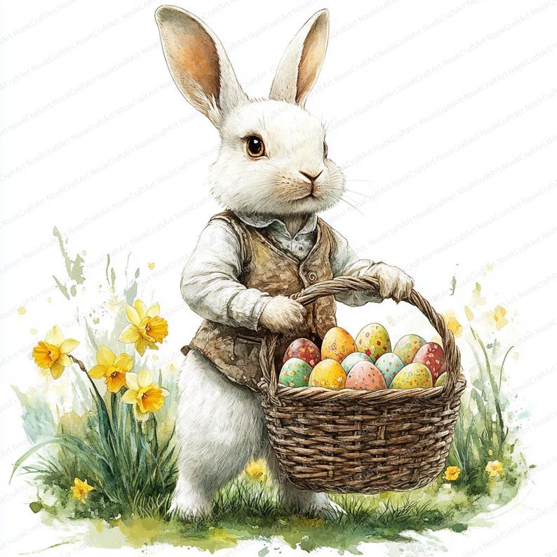 24 Easter Bunny Basket Clipart | Colorful Eggs and Rabbit Graphics ...