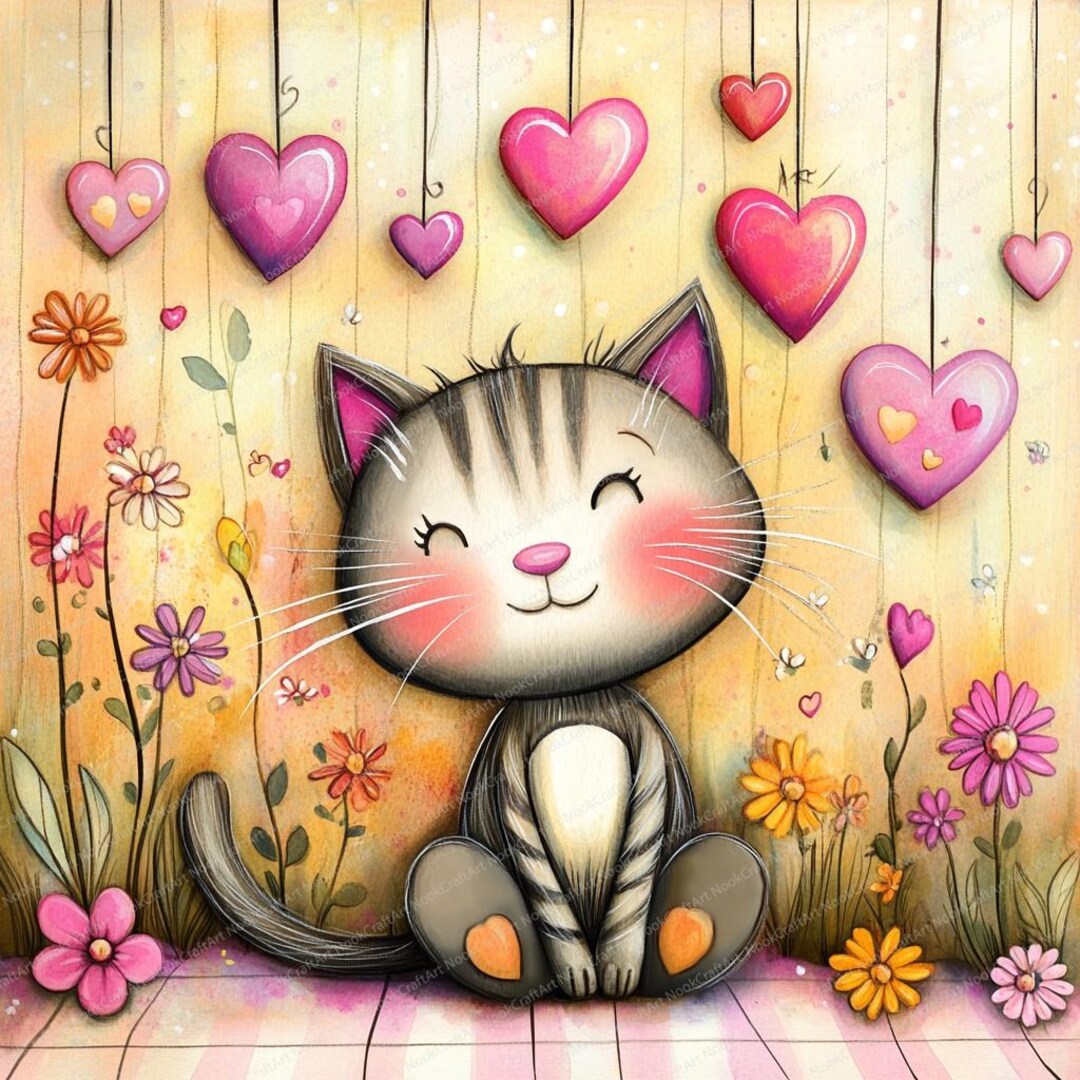 In Love With Cats Clip Art | 14 High Res Watercolor Jpgs | Valentine ...