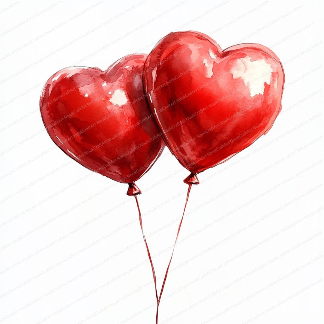 20 Heart Balloons Clipart | Valentine’s Day Watercolor Balloon Images ...