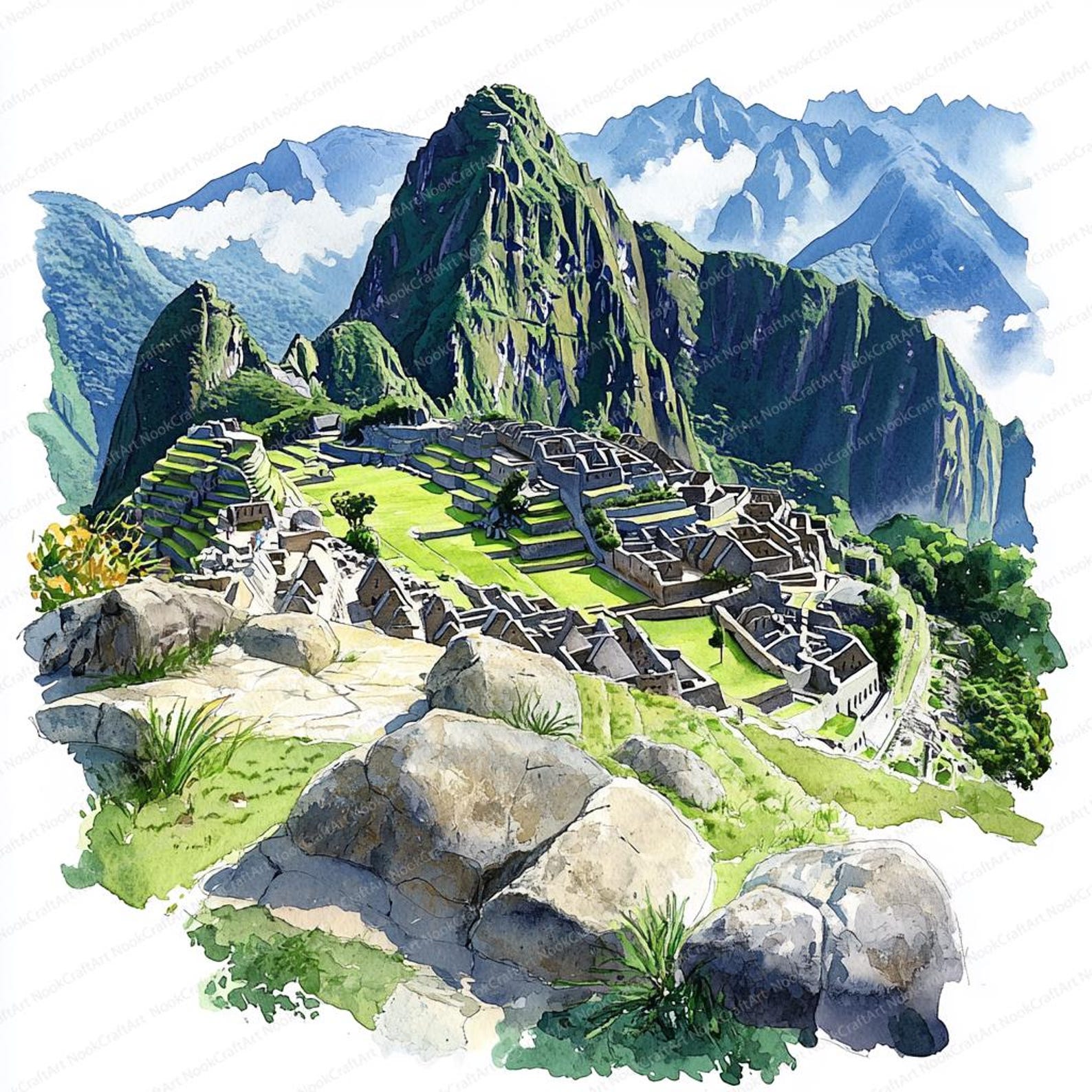 24 Machu Picchu Scenic Clipart | Ancient Incan Ruins Illustration ...