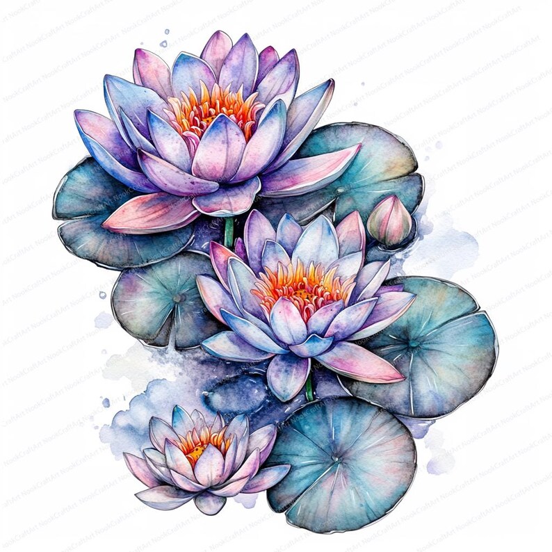 16 Waterlilies Flower Clipart | Elegant Water Lily Designs | Printable ...