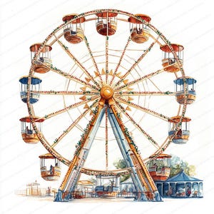 19 Ferris Wheel Clipart Set | Amusement Park Illustration Pack ...