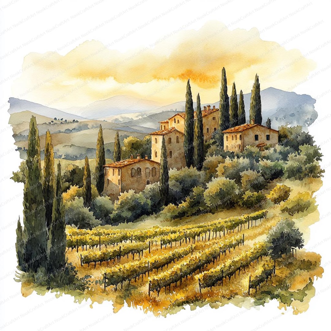 22 Tuscan Landscape Clipart | Picturesque Views of Tuscany | Printable ...
