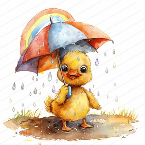 12 Duckling in Rain Clipart | Duckling Under the Rainbow | Printable ...
