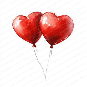 20 Heart Balloons Clipart Valentines Day Watercolor Balloon Images ...
