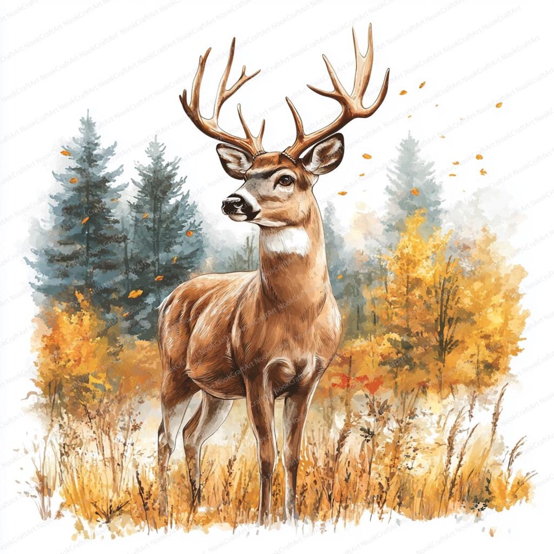 14 Clipart With a White-tailed Deer | Deer in Forest | Printable ...