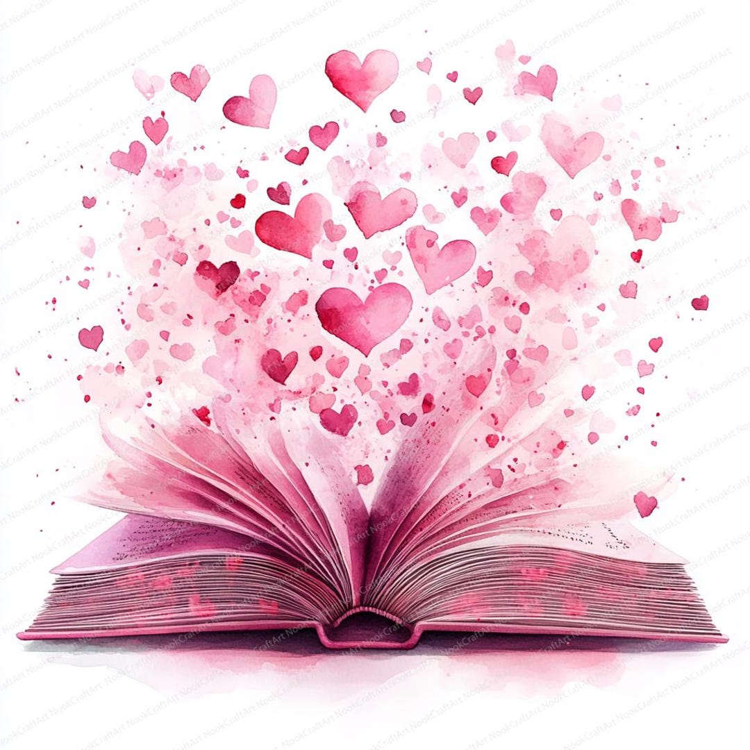 20 Open Book Heart and Roses Clipart | Romantic Floral Illustration ...