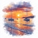 23 Beach Sunset Clipart With Boats | Nautical Yacht Seascape Art ...