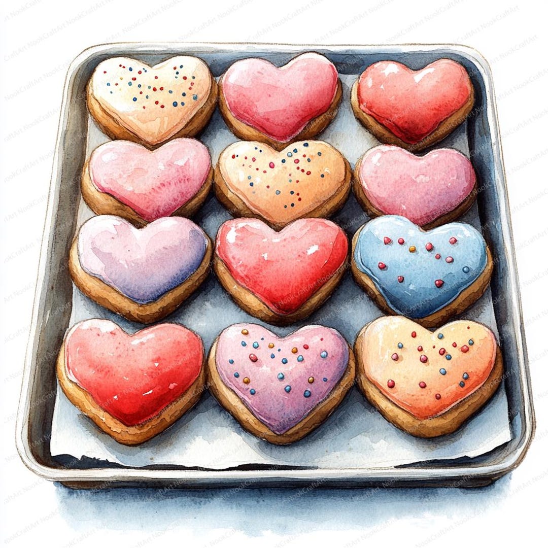 20 Heart-shaped Cookies Clipart | Romantic Dessert Graphics| Printable ...