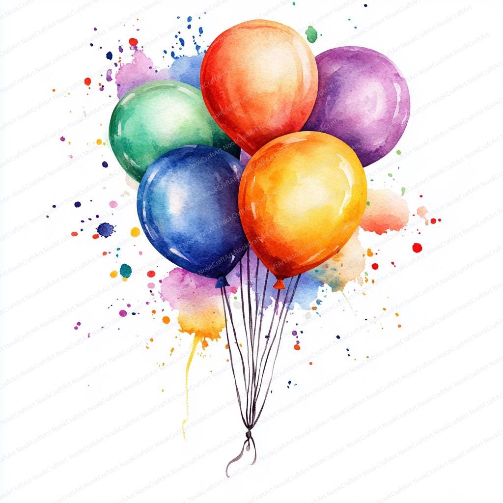 Watercolor Rainbow Balloons Clipart: Party Decoration Jpgs (digital ...
