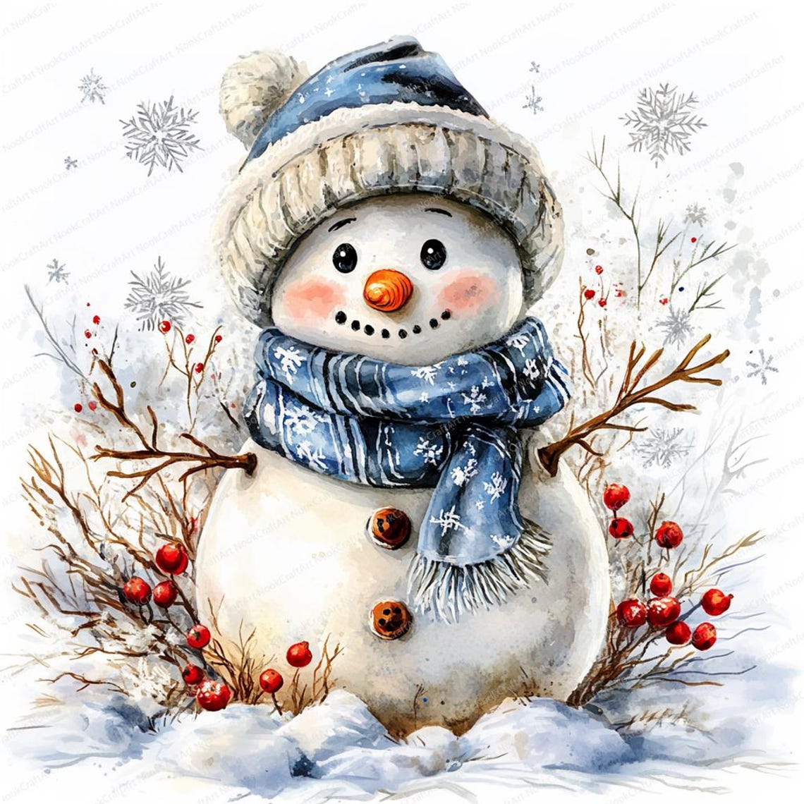 14 Christmas Watercolor Snowman Clipart | Winter Scene | Printable ...