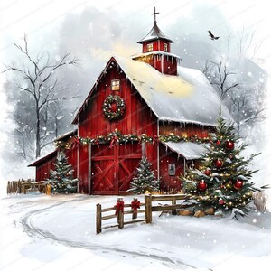 14 Christmas Farm Barn Clipart | Watercolor Christmas Farmhouse ...