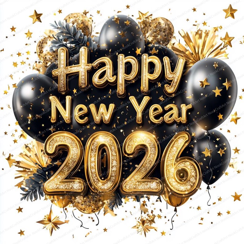 21 Golden New Year Clipart Set | Festive Holiday Decorations ...