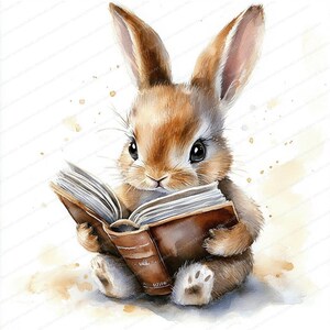 17 Bunny Reading Book Clipart | Cute Bunny Clipart | Printable ...