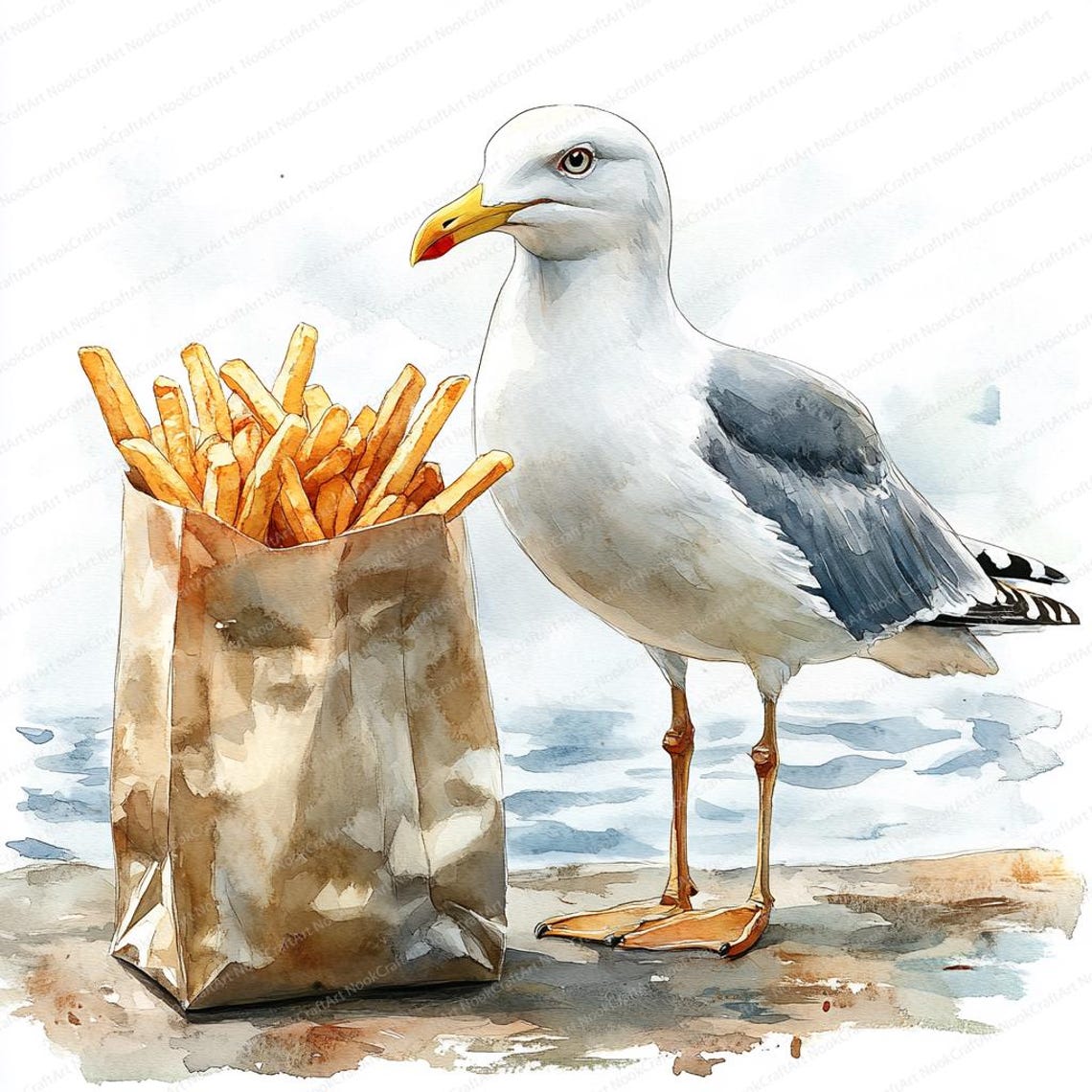 20 Seagull Stealing Fries Clipart | Fun Quirky Seaside Illustration ...