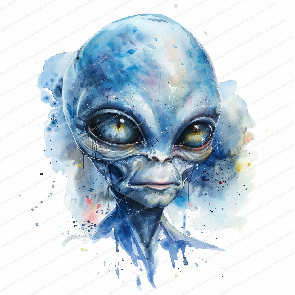 15 Alien Clipart Aliens Clipart UFO Printable Watercolor Clipart High ...