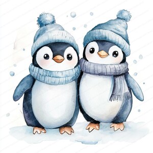 20 Winter Penguin Friends Clipart | Printable Watercolor Clipart | High ...