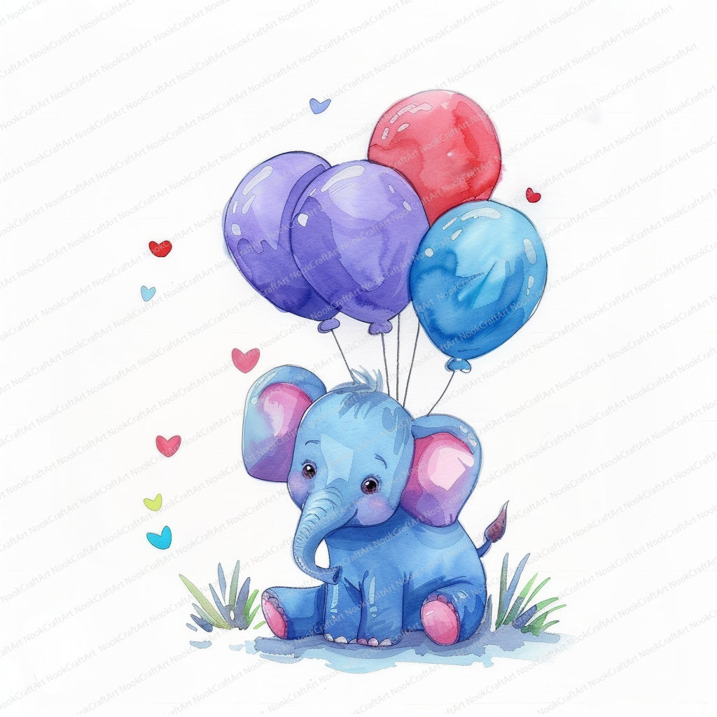 8 Cute Elephant Clipart Baby Elephant With Festive Balloons High ...