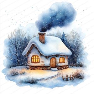 18 Cozy Snowy Cottage Clipart Warm Winter House Illustration Printable ...