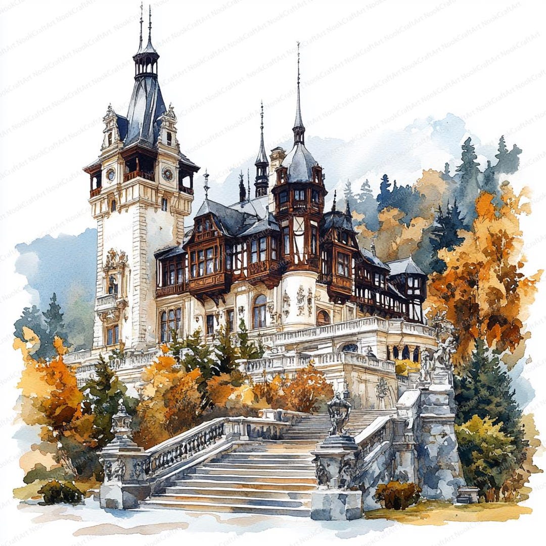 20 Peles Castle Clipart Set | Romantic Royal Palace Illustrations ...