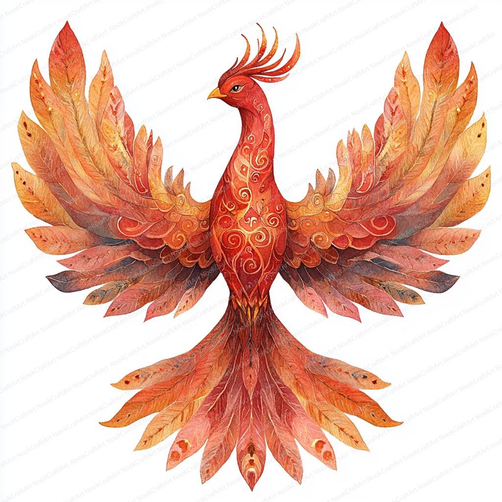 15 Phoenix Fire Tail Clipart | Graceful Mythical Bird Design| Printable ...