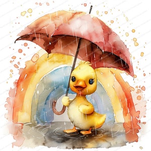 12 Duckling in Rain Clipart | Duckling Under the Rainbow | Printable ...