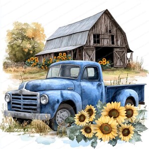 14 Rustic Blue Farm Truck Clipart | Old Farm Truck | Printable ...