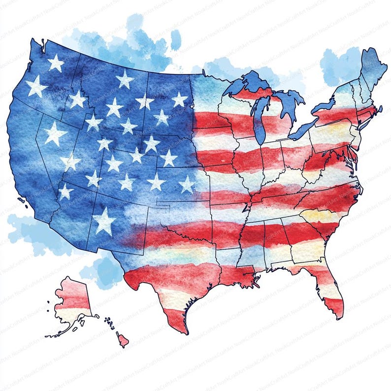 15 USA Stars and Stripes Map Clipart | Patriotic American Design ...